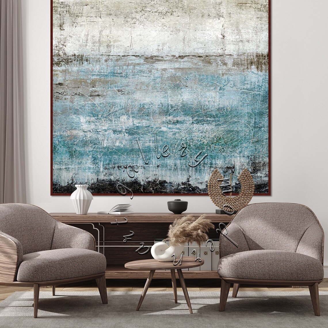 Extra Large Abstract Canvas Painting: White, Blue & Black Modern Decor ...