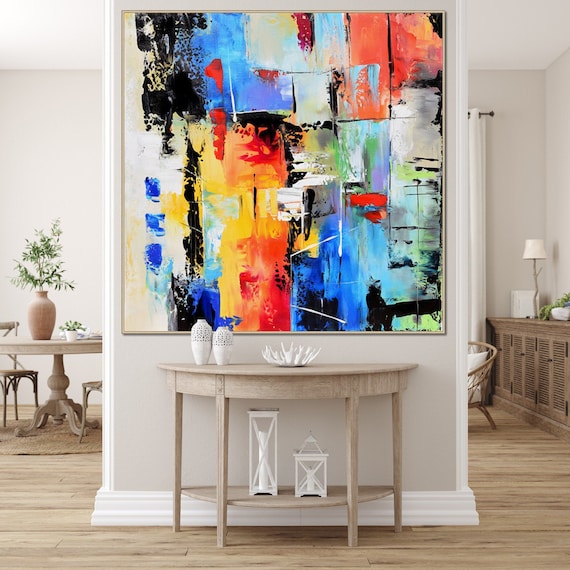 Colorful Abstract Original Painting Framed Wall Art Modern | Etsy