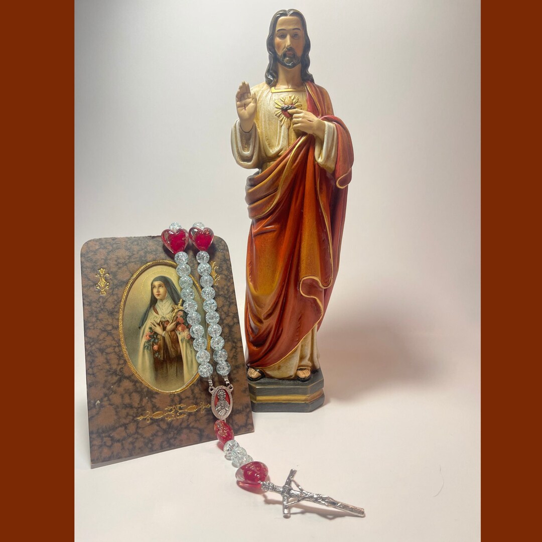 Sacred Heart of Jesus Rosary, Catholic Gift, Rosary for Her, Glass ...