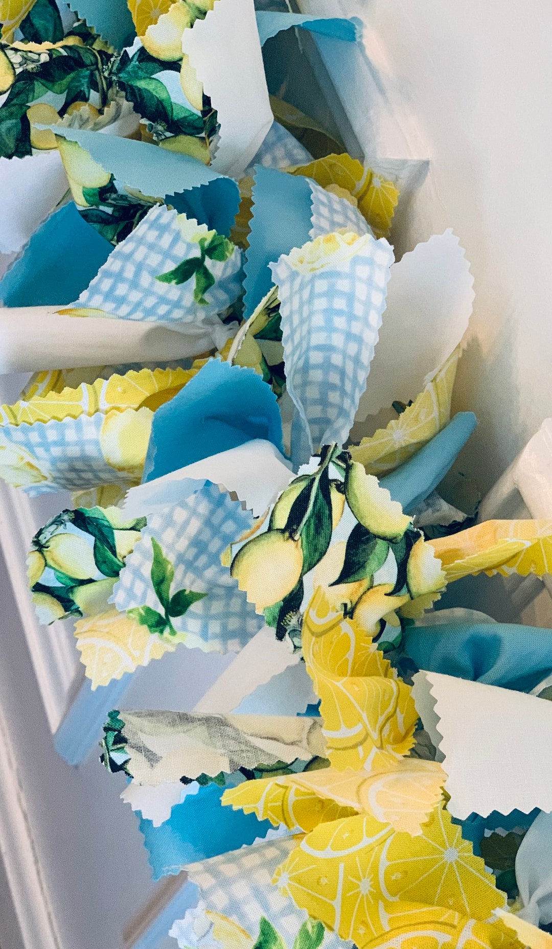 Lemon Rag Tie Swag, Lemon Fabric Garland, Lemon Banner, Yellow and Blue ...