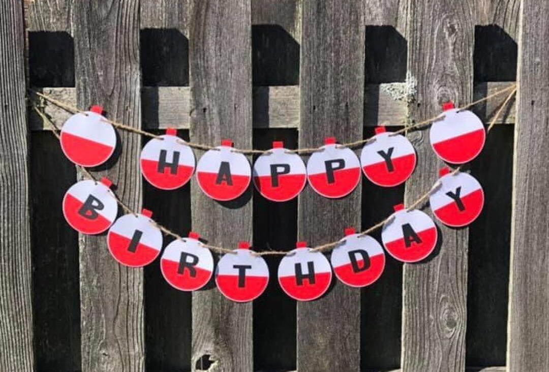Happy Birthday Bobber Banner, Bobber Banner, Fishing Birthday Party ...