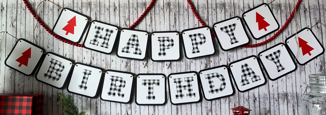 Black and White Buffalo Plaid Happy Birthday Banner Buffalo - Etsy