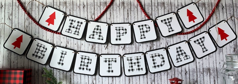 Black and White Buffalo Plaid Happy Birthday Banner Buffalo - Etsy