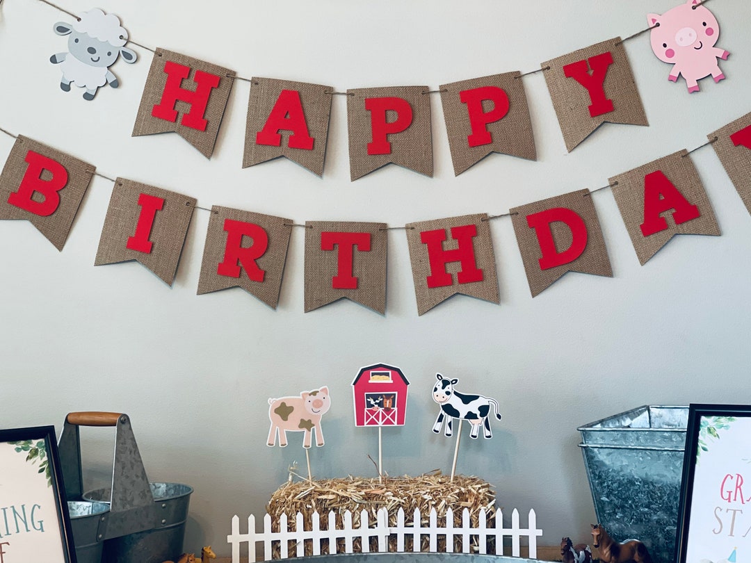 Farm Themed Happy Birthday Banner, Barnyard Themed Happy Birthday ...