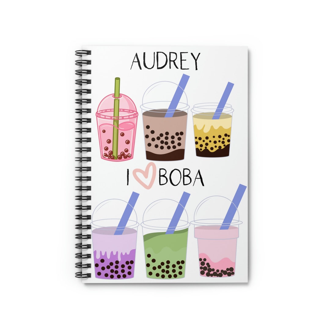 I Love Boba Custom Name Lined Spiral Bound Journal Personalized Name ...