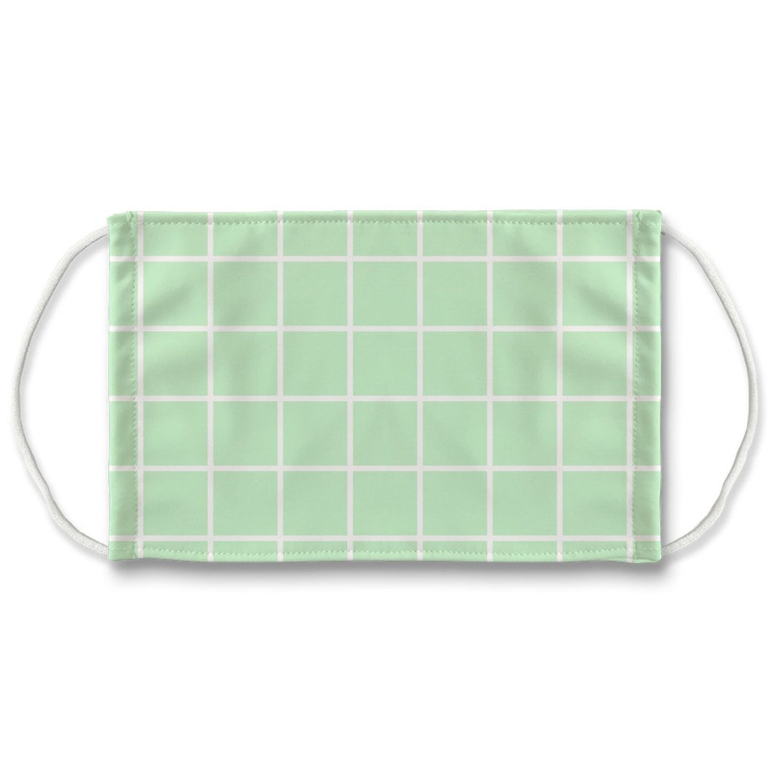 Plain Coloured Light Pastel Green Grid Back to School Face Mask ...