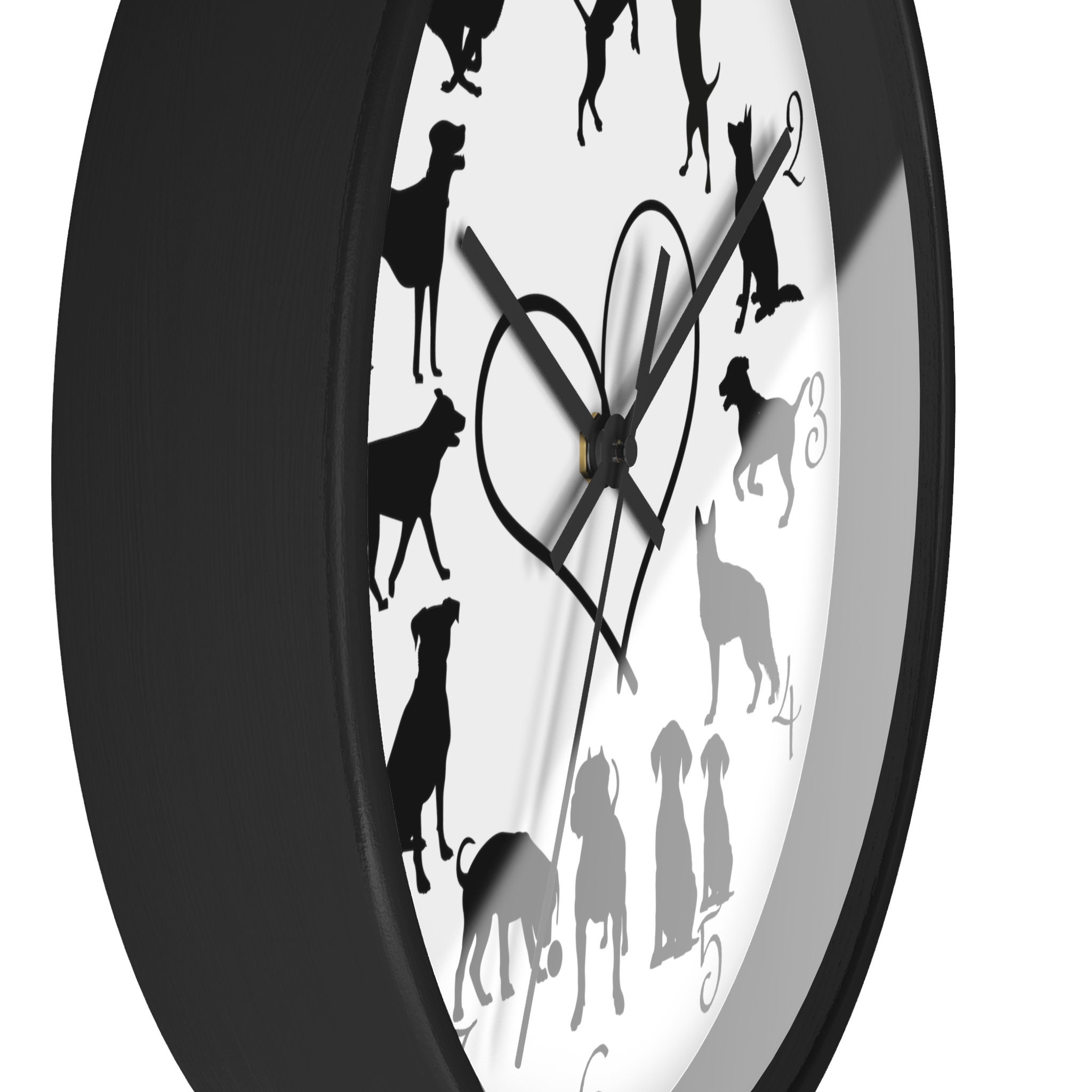 Playful Dog Silhouette Heart Kitchen Wall Clock, Puppy Love Clock, Cute ...