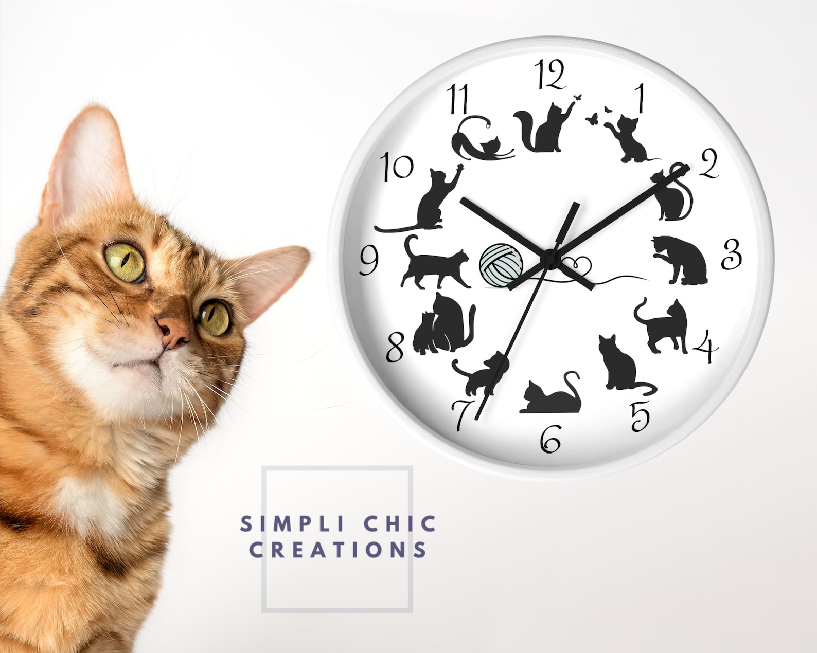 Playful Cat Clock, Fun Times Kitty Silhouette Kitchen Wall Clock, Cat ...