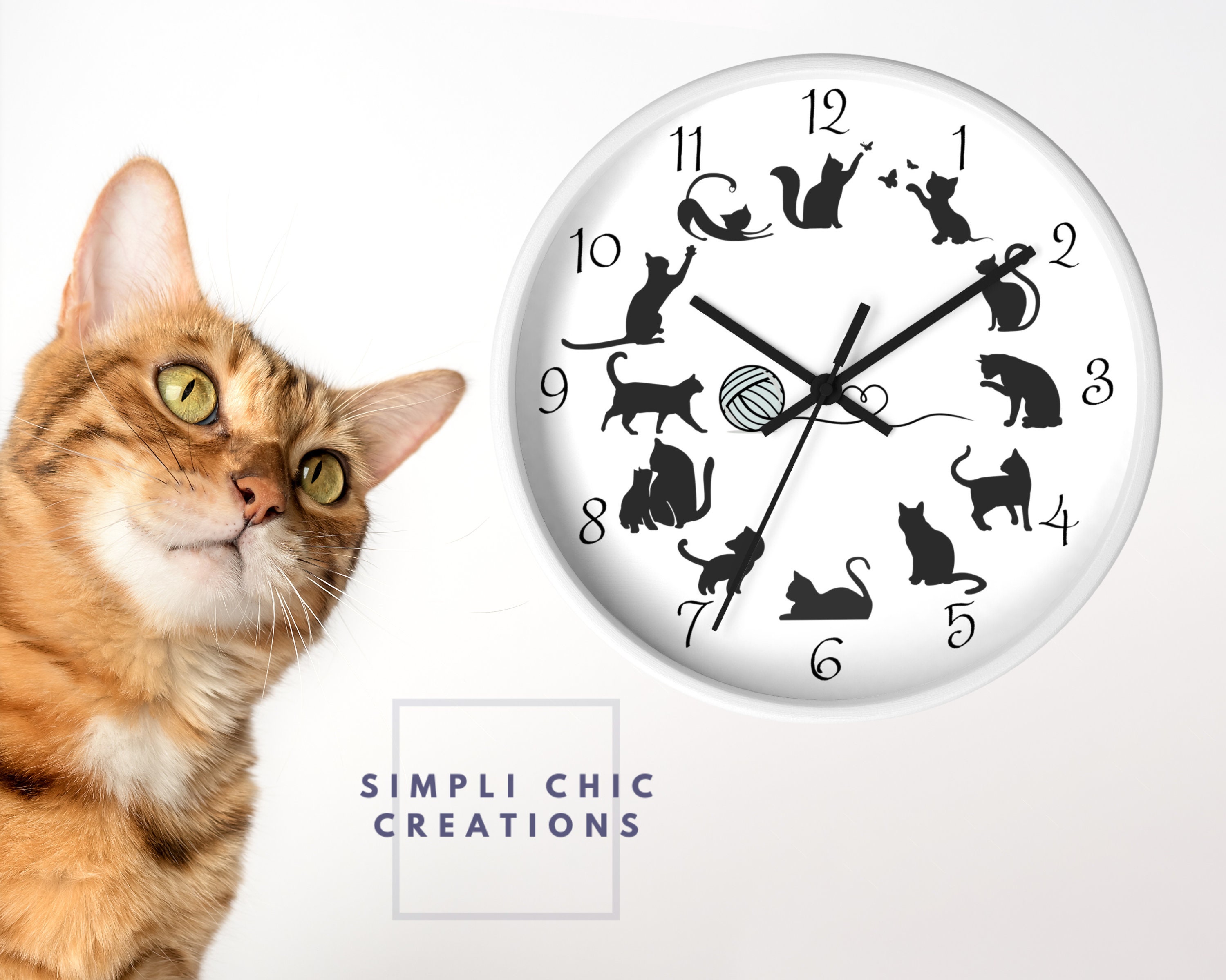 Playful Cat Clock, Fun Times Kitty Silhouette Kitchen Wall Clock, Cat ...
