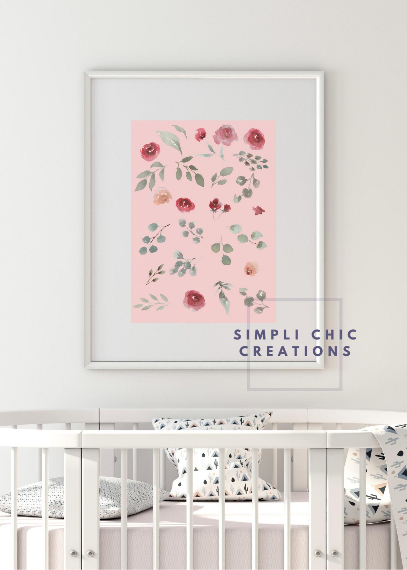 Watercolour Roses With Pink Background 5x7 Vertical Instant Download ...
