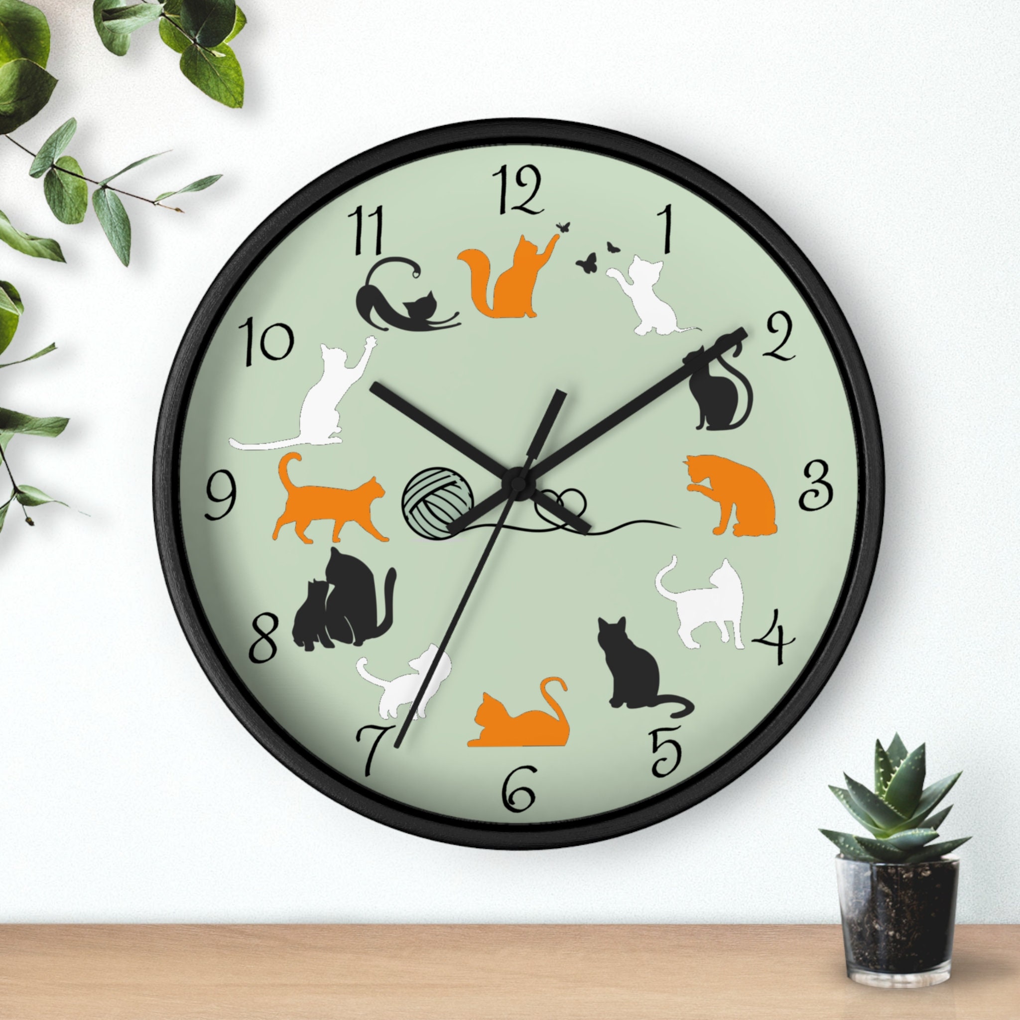 Celadon Green Playful Cat Clock, Fun Times Kitty Silhouette Kitchen ...