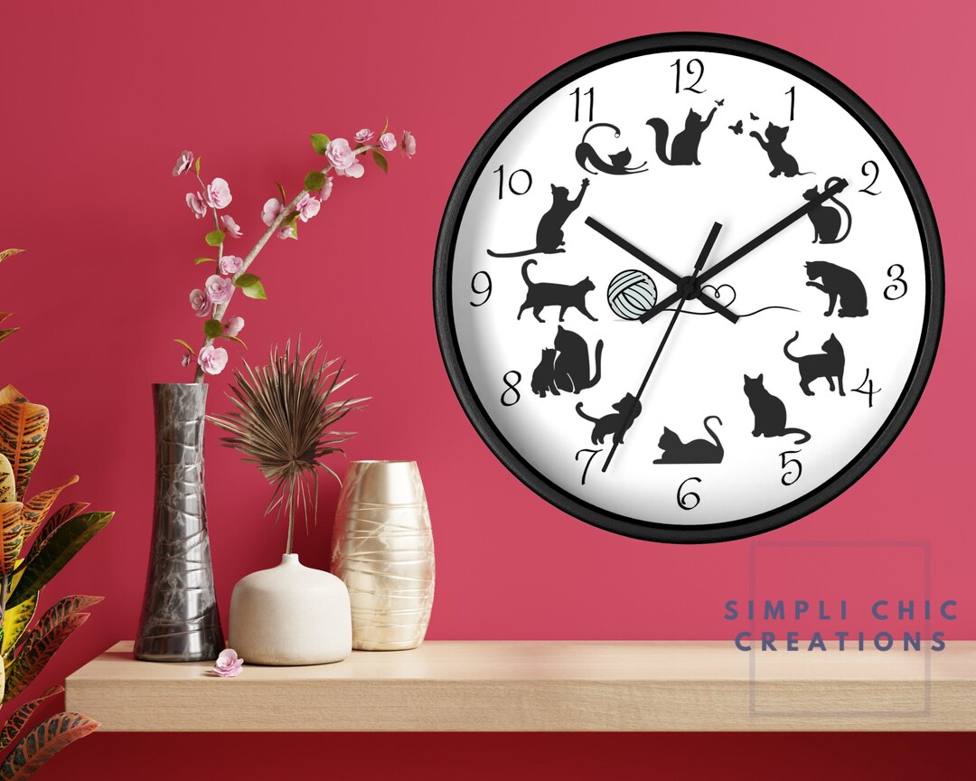 Playful Cat Clock, Fun Times Kitty Silhouette Kitchen Wall Clock, Cat ...