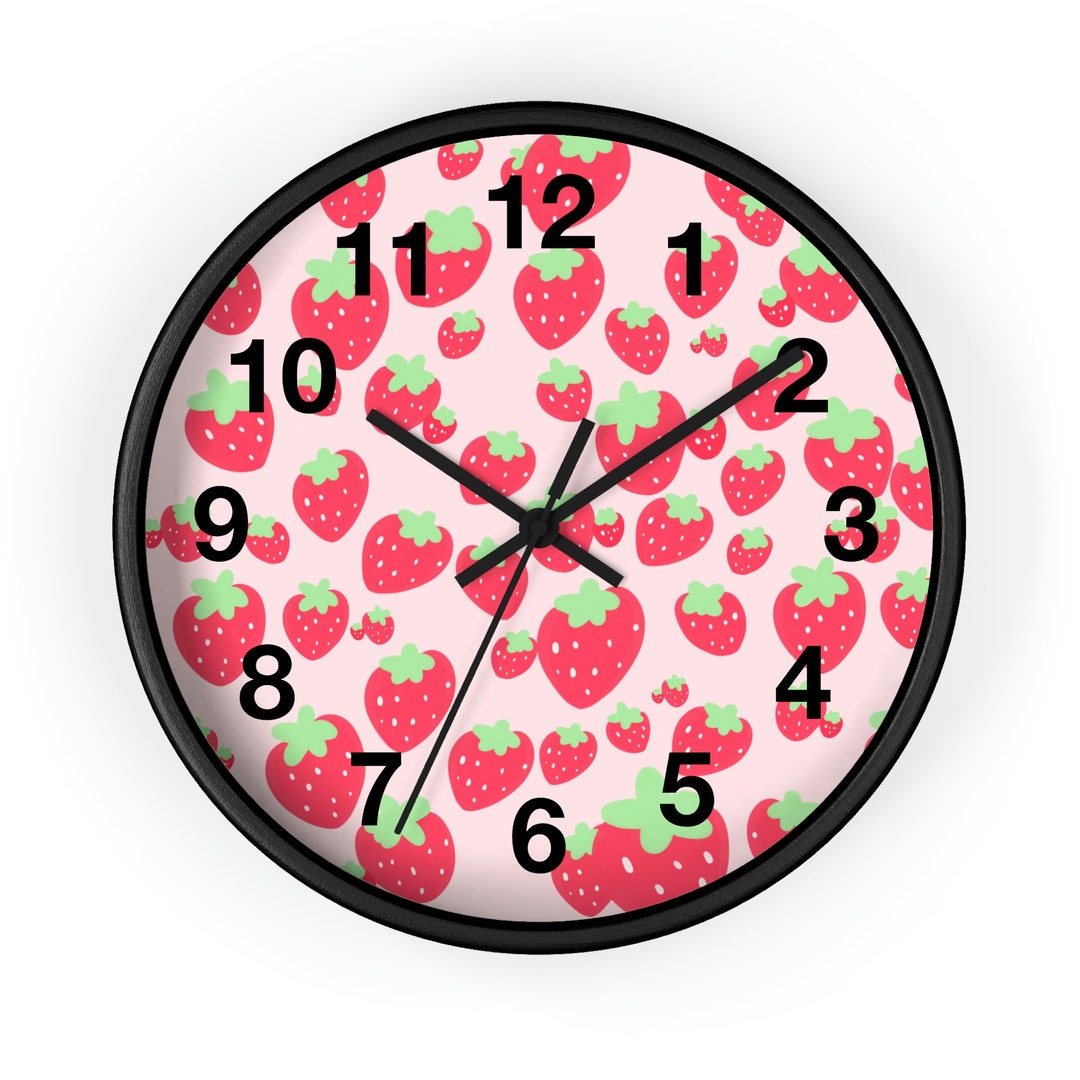 Customizable Cute Strawberry Wall Clock, Yummy Kawaii Strawberries Home ...