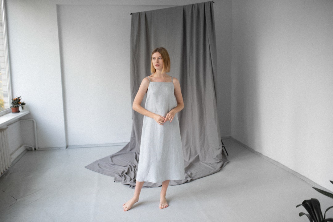 Sky Blue Linen Slip Dress, Minimalist Softened Linen - Etsy