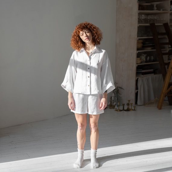 Women Linen Set Linen Shirt and Shorts Summer Linen Set | Etsy