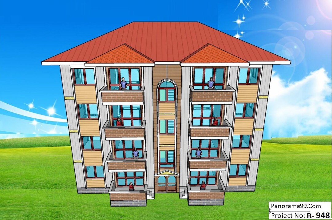 B-948| Modern Building Apartment Plan | Blueprint Four Story Hotel ...
