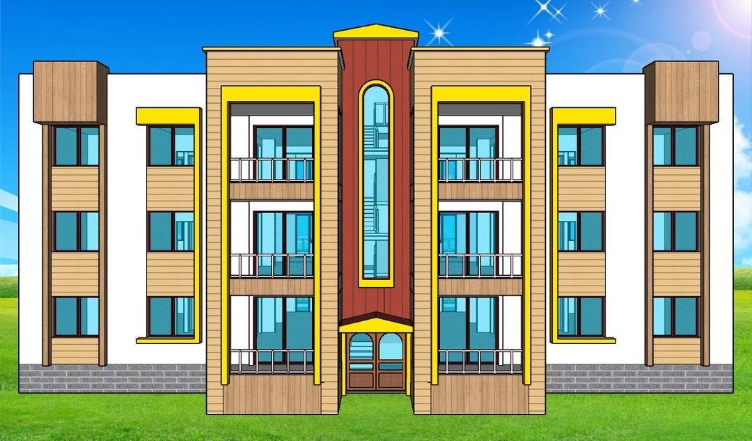 B-736| 2 3 Bedroom Apartment Design: Small Building Complex 6 Flats, PDF File - Etsy