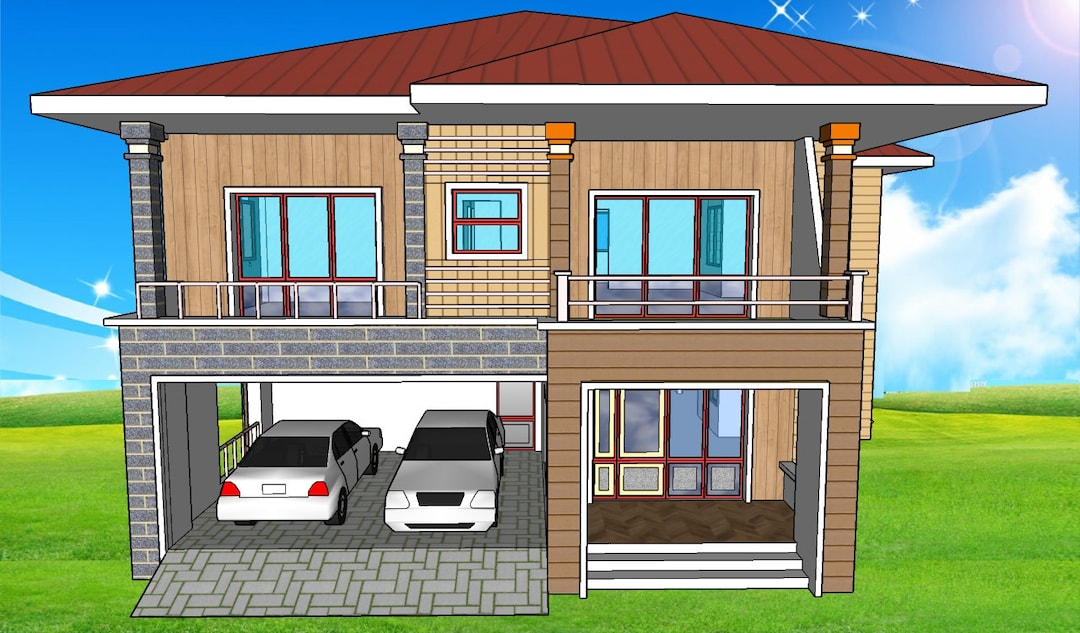 V-871| Blue Prints House Design, Two Story | Modern Tiny Home With Hip Roof | Duplex House Plan ...