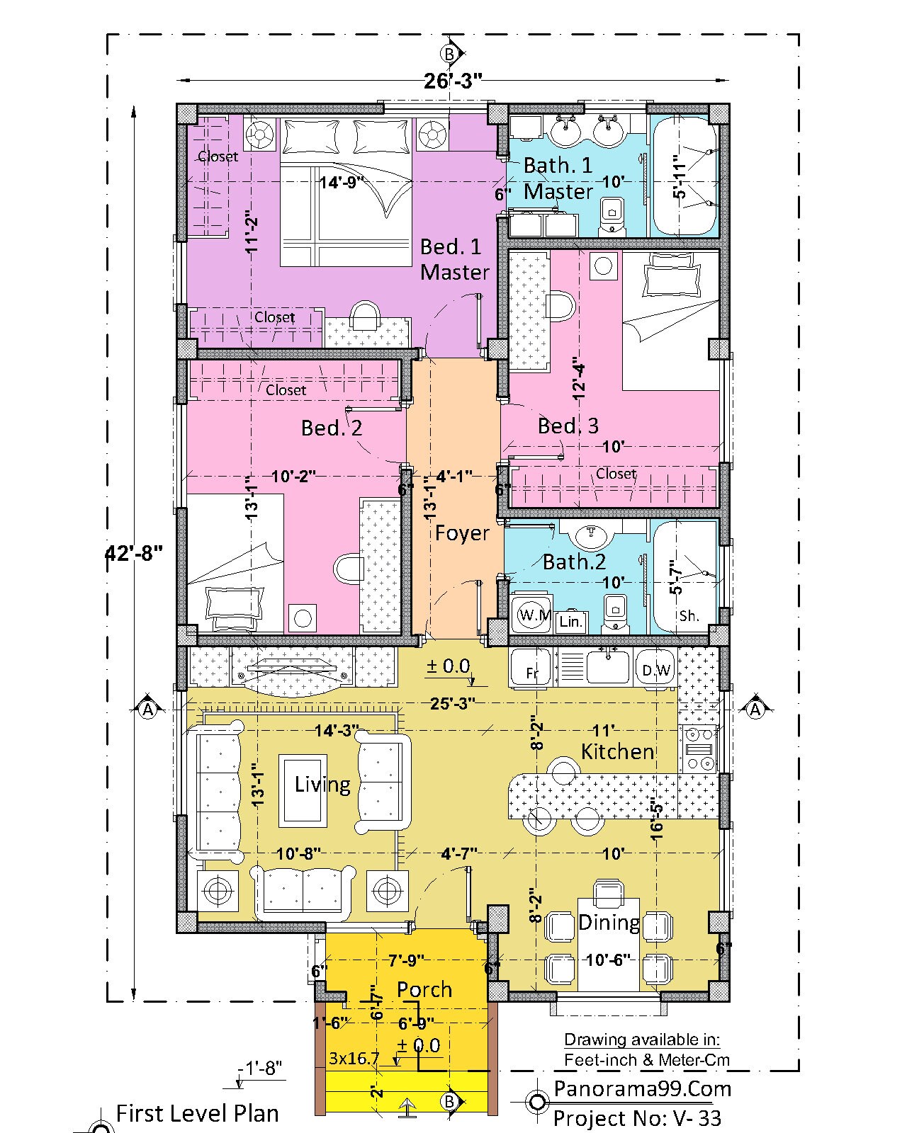 V-33 Blueprint One Story House Plans Modern Bungalow Floor Plan, - Etsy