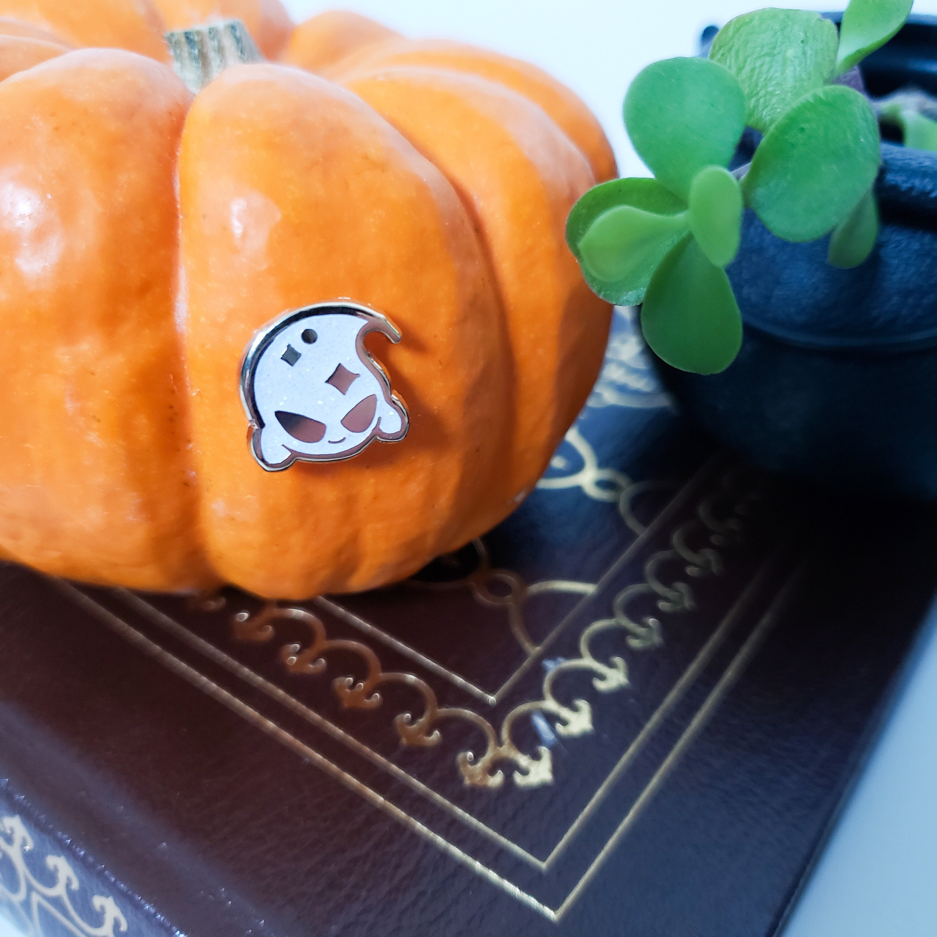 Ghost White Glitter Hard Mini Enamel Pin 0.5", Halloween Pin, Witchy ...