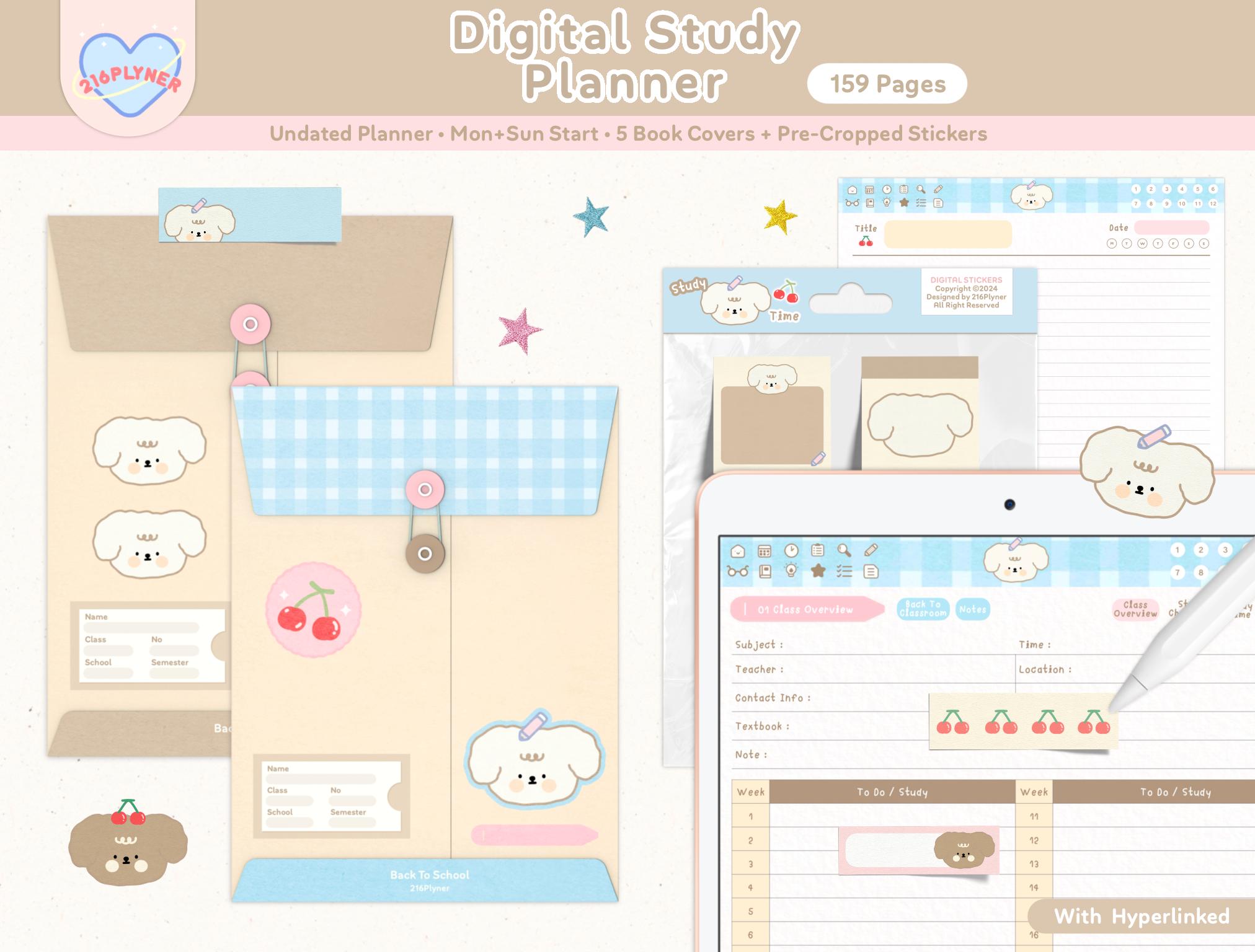 Cute Digital Student Planner | Study Planner With Stickers | Study ...