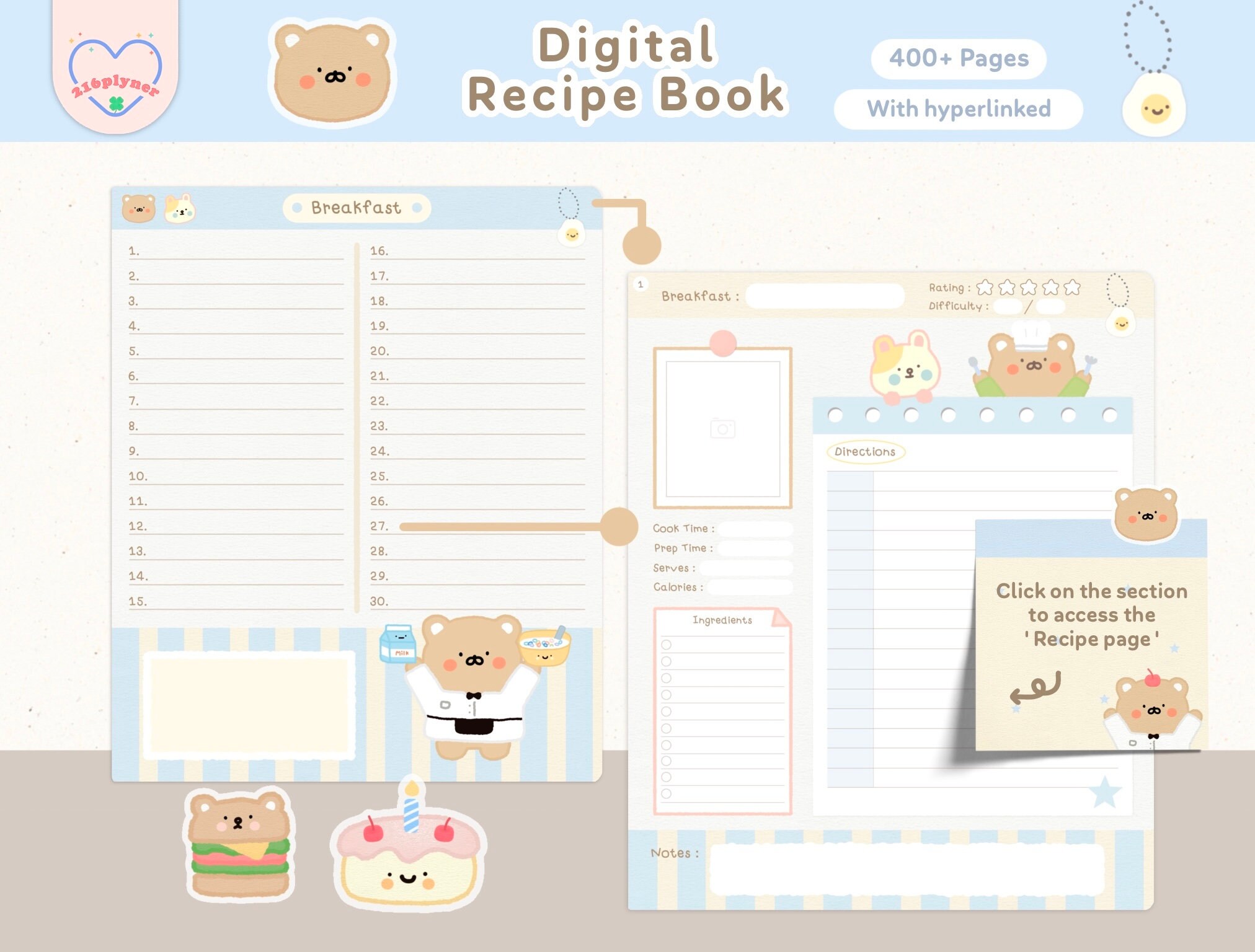 Cute Digital Recipe Book for Goodnotes | Recipe Journal, Recipe Planner ...