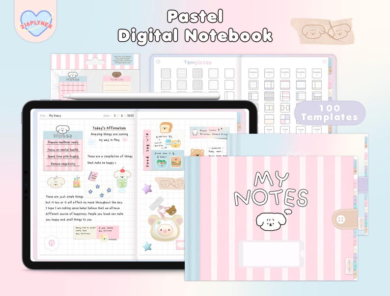 Pastel Digital Notebook | Notes Template for Note-taking | Kawaii Word ...