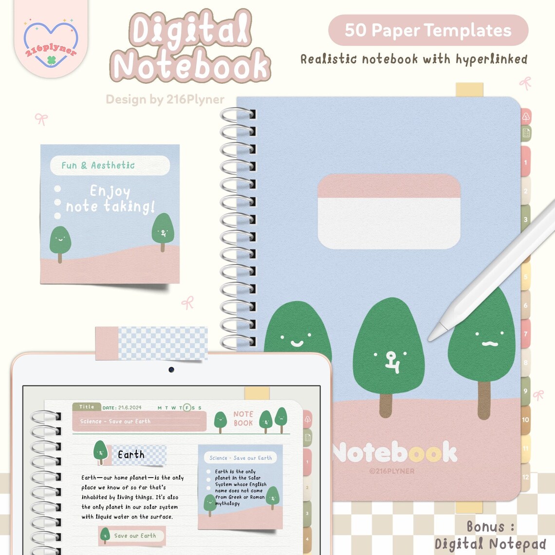 Cute Digital Notebook Digital Notes Template for Note-taking Notebook ...