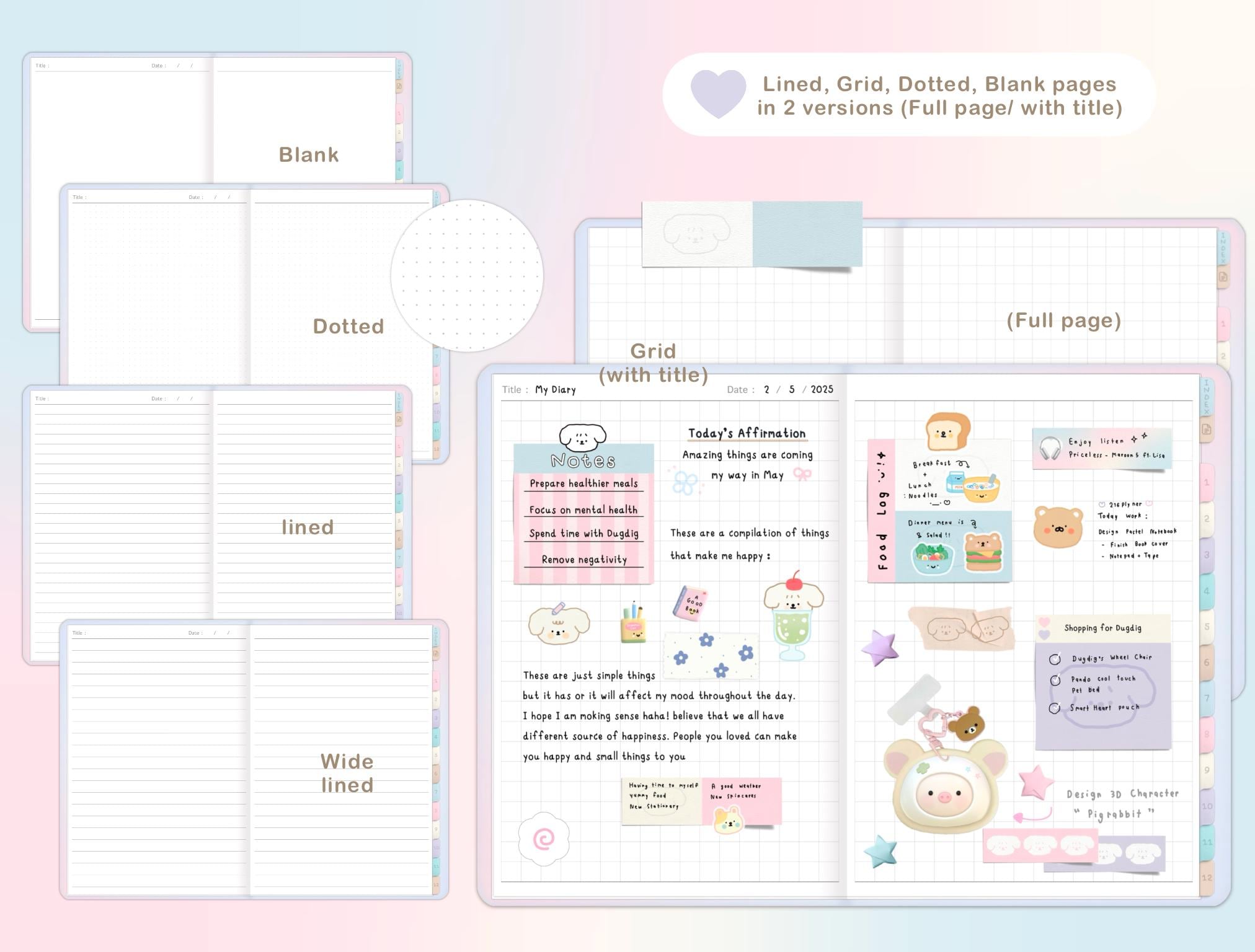 Pastel Digital Notebook | Notes Template for Note-taking | Kawaii Word ...