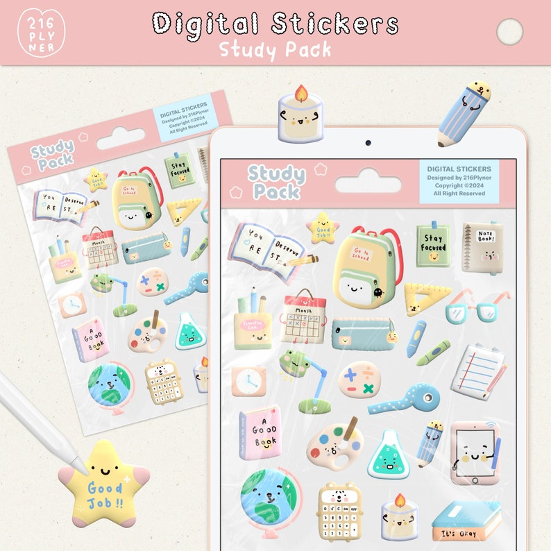 Study Digital Stickers | Cute Sticker Pack | Printable Stickers ...