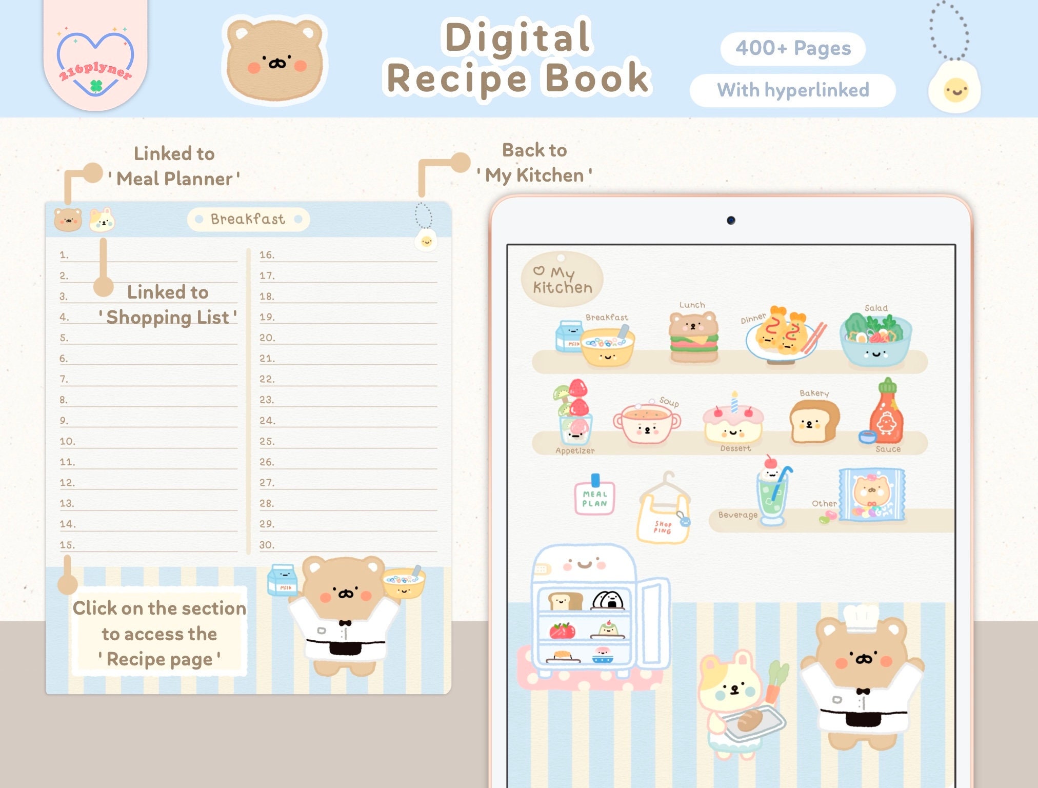Cute Digital Recipe Book for Goodnotes | Recipe Journal, Recipe Planner ...