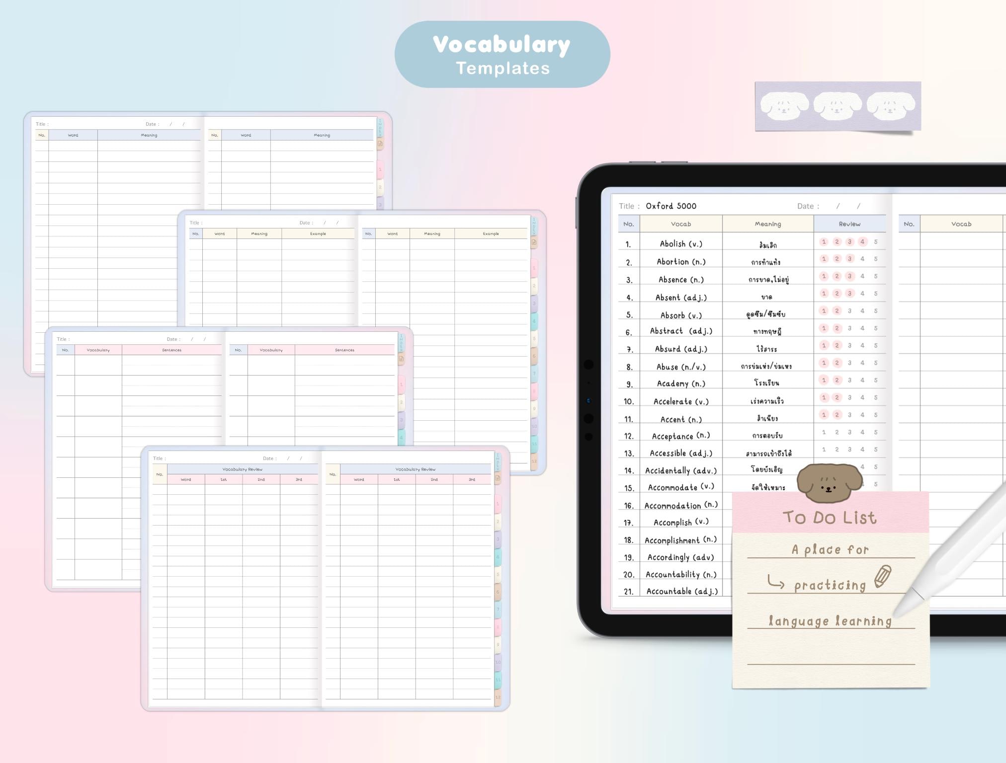 Pastel Digital Notebook | Notes Template for Note-taking | Kawaii Word ...