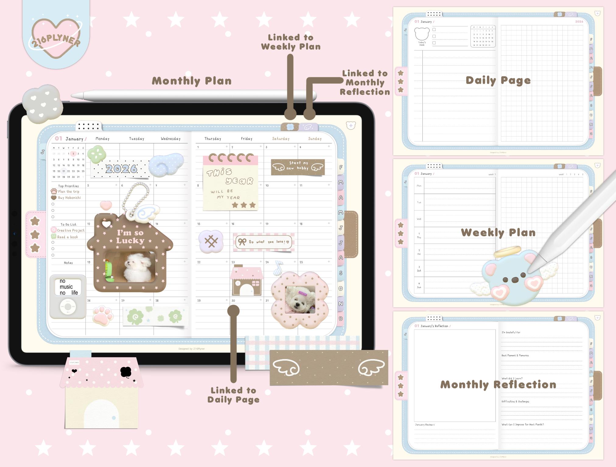 2026 Polka Dot Digital Planner, Monday Start, Landscape Planner ...