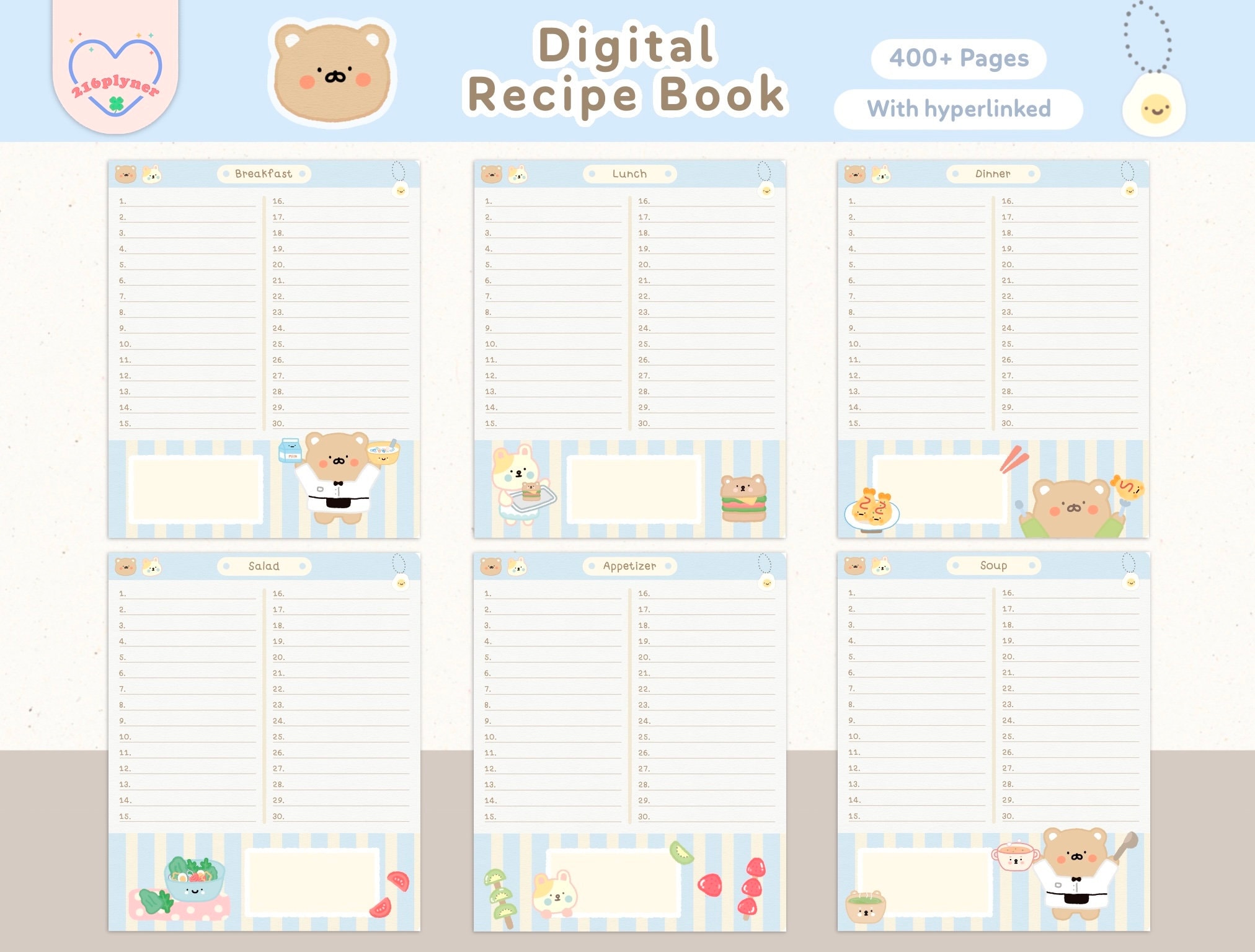 Cute Digital Recipe Book for Goodnotes | Recipe Journal, Recipe Planner ...