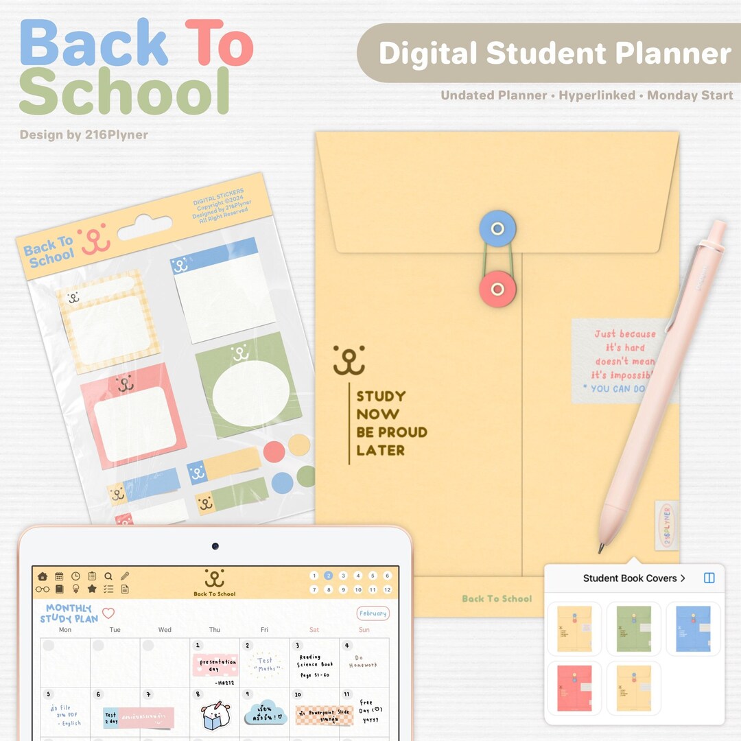 Cute Digital Student Planner Study Planner With Stickers Study ...