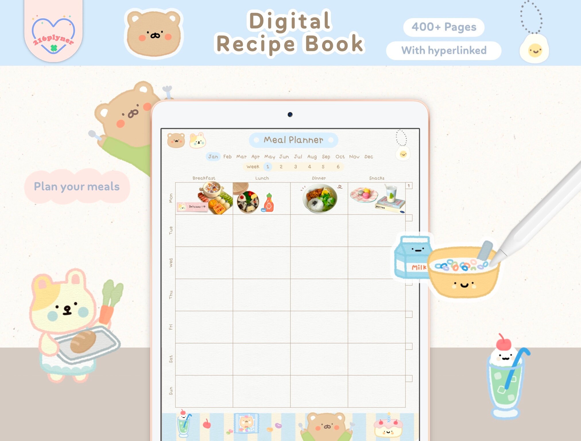 Cute Digital Recipe Book for Goodnotes | Recipe Journal, Recipe Planner ...