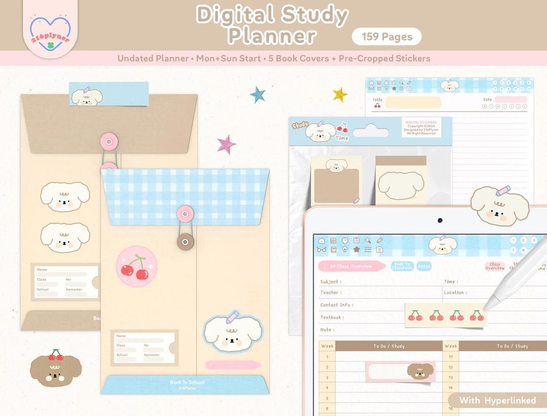 Cute Digital Student Planner | Study Planner With Stickers | Study ...