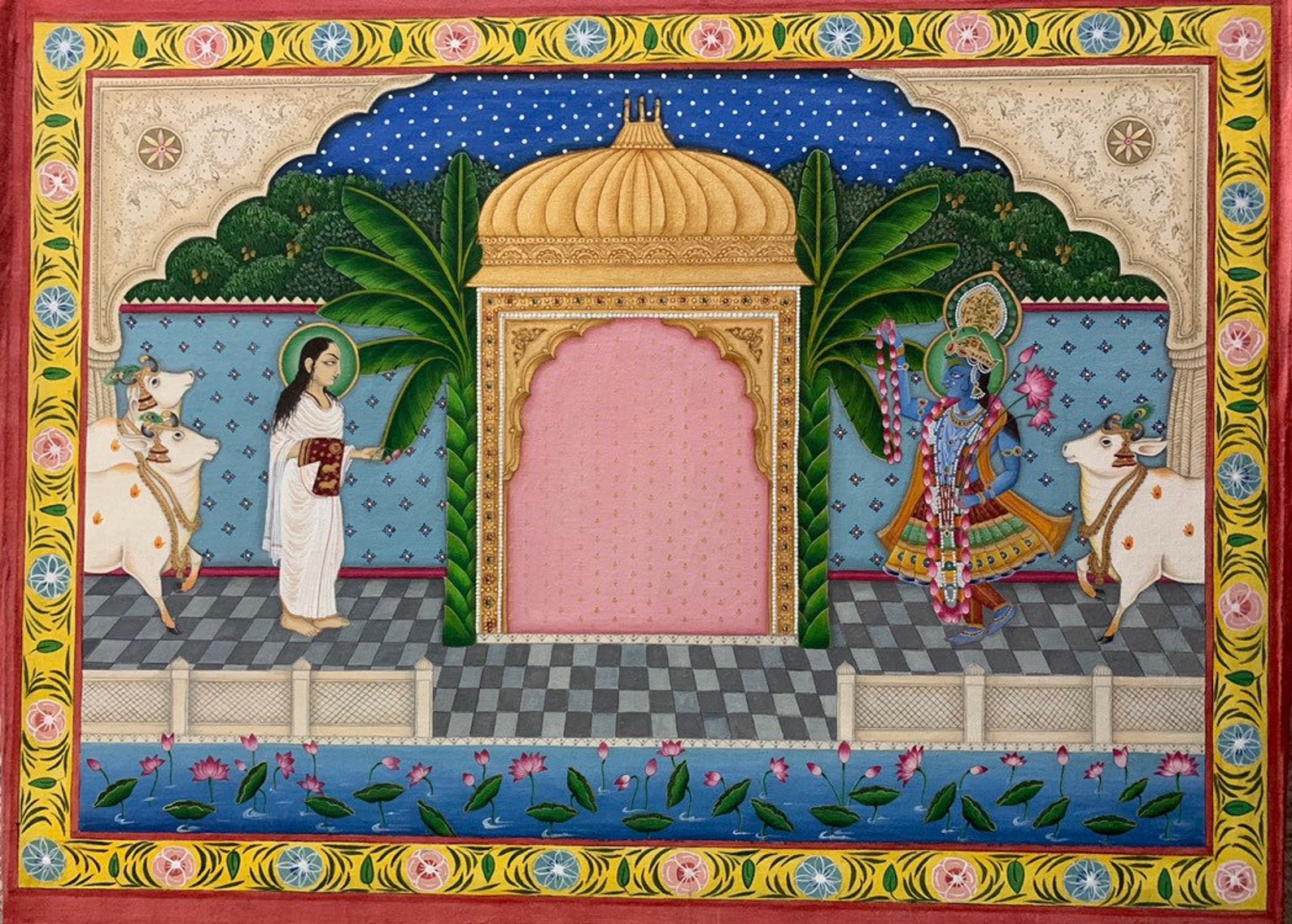 Hand Painted Pichwai on Cloth, for Backdrop of Deity in Your Home ...