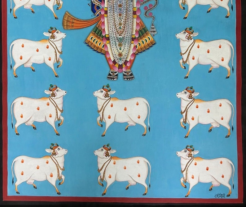 Hand - Painted Gaucharan Pichwai Painting, Cows, Traditional Indian Art ...
