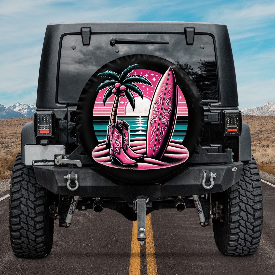 Cowgirl Pink Sunset Spare Tire Cover, Coastal Cowgirl Summer Tire Cover ...