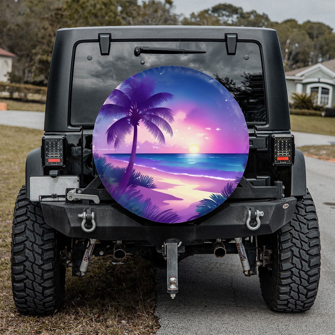 Purple Beach Sunset Girl Tire Cover, Custom Tire Cover, Personalized ...