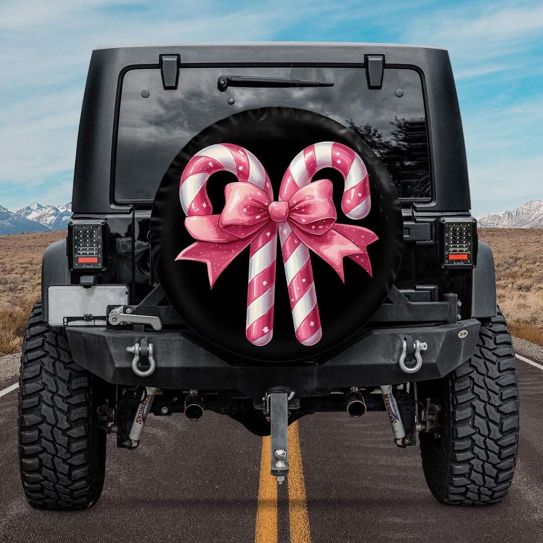 Coquette Christmas Candy Spare Tire Cover, Candy Cane Bow Spare Tire ...