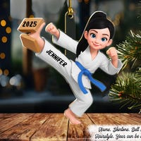 Karate Girl With Brown Hair Personalized Christmas Ornament - Etsy