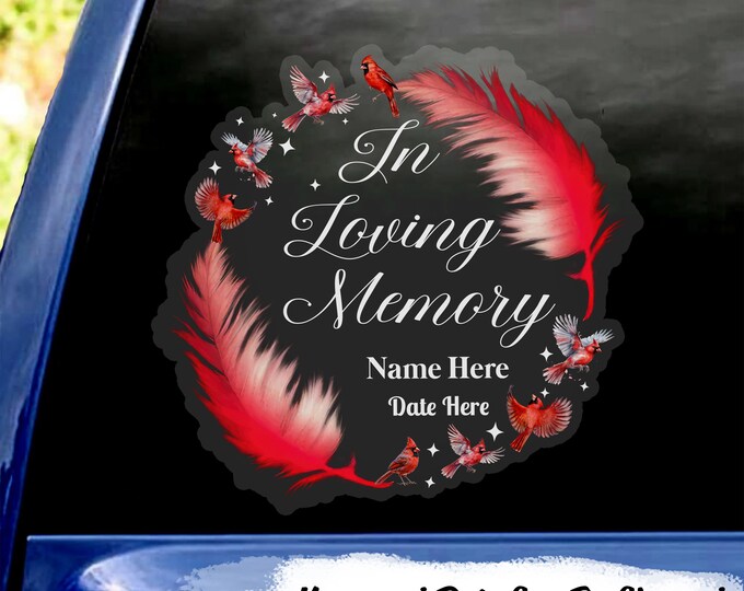 Memorial Remembrance Vinyl Decal With Birds & Feathers, Personalized ...