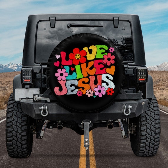 Jesus Loves Jeeps Tire Cover PRO | Distressed Faith Hope Love Cross