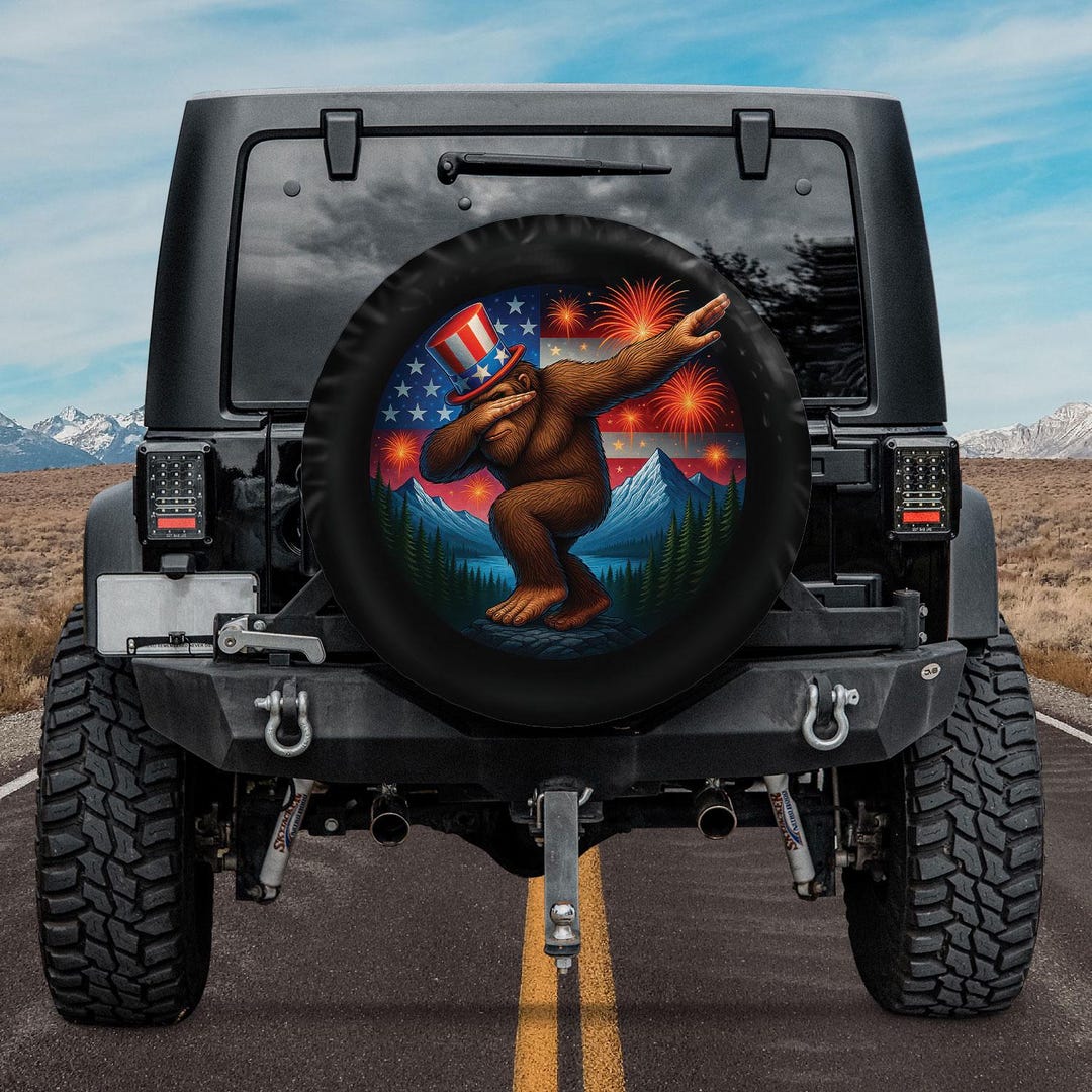 Dabbing Bigfoot 4th of July Spare Tire Cover, Patriotic Bigfoot With ...