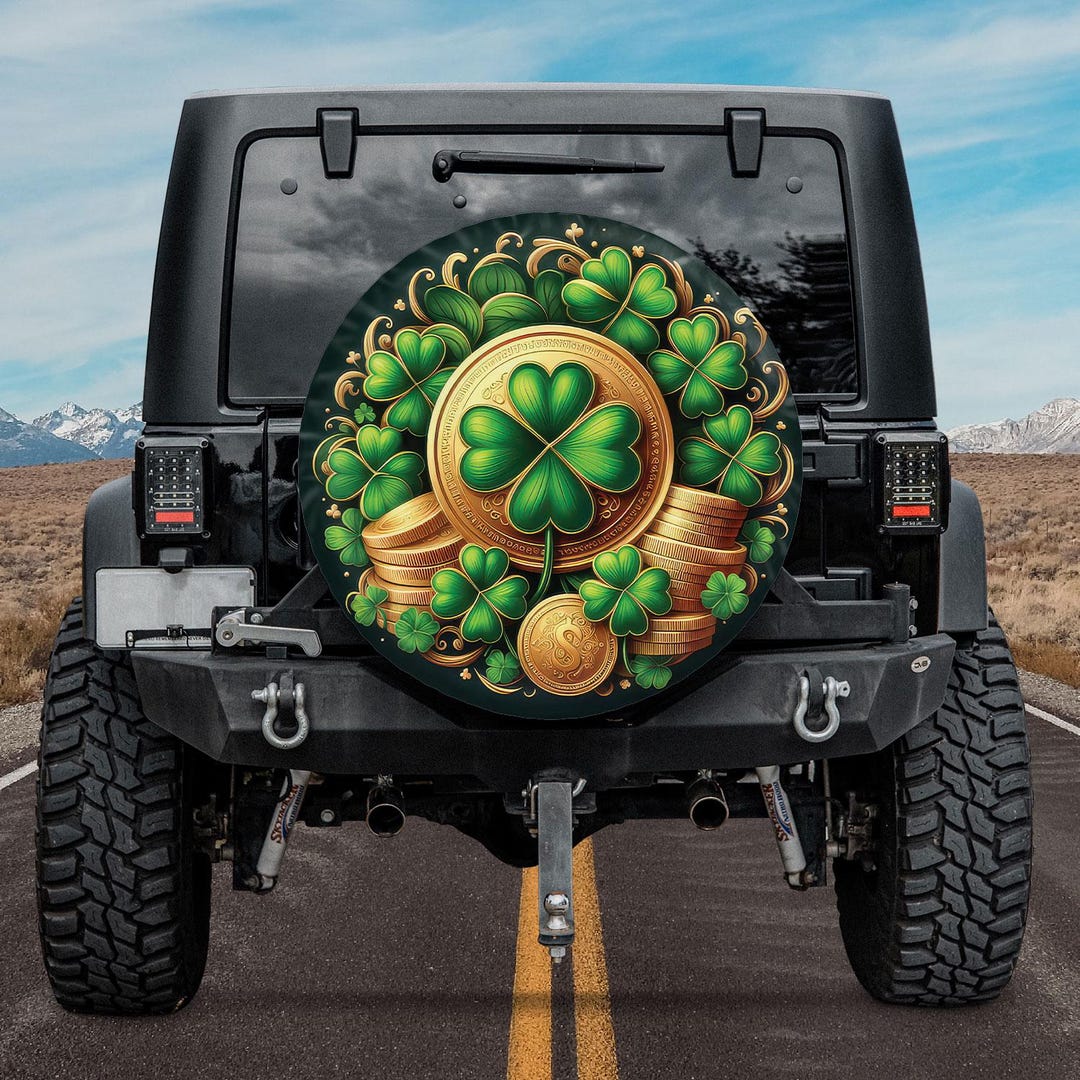 Lucky Clover Gold Gem Spare Tire Cover, Four Leaf Clover Spare Tire ...