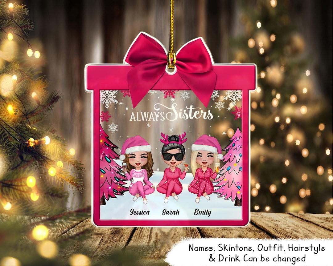 Pink Besties Coquette Bow Personalized Acrylic Ornament, Best Friends ...