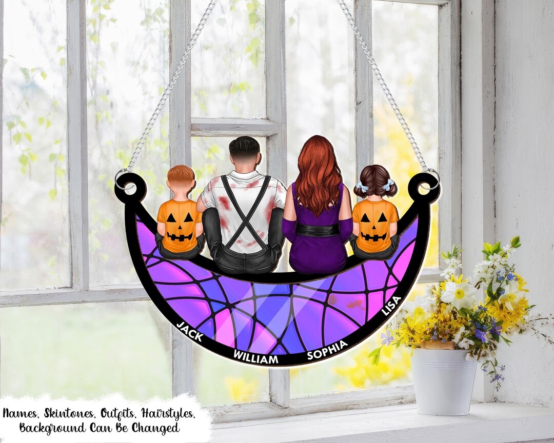 Halloween Family on Moon Personalized Suncatcher Window Hanging ...