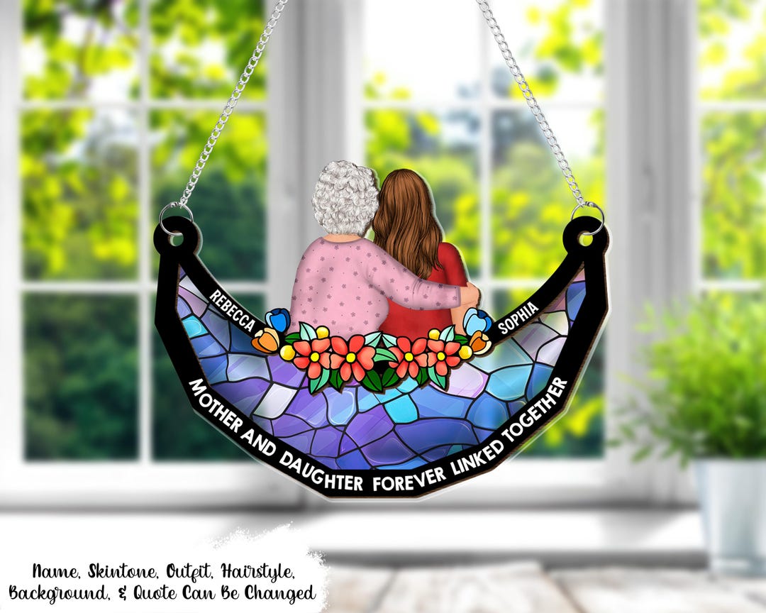 Mom and Daughter on the Moon, Personalized Suncatcher Ornament, Mother ...